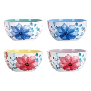 bico flower carnival ceramic bowls set of 4, 26oz, for pasta, salad, cereal, soup & microwave & dishwasher safe