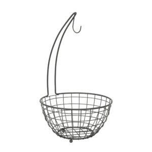 spectrum diversified grid small tree & basket hanger & fruit basket, produce saver banana holder & open wire fruit bowl for kitchen counter & dining table, industrial gray