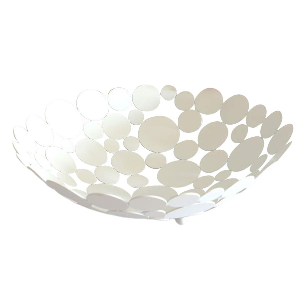 TOPBATHY Metal Countertop Fruit Basket Bowl Large Round Creative Decorative Table Centerpiece Holder Stand for Fruit Vegetable Bread Candy Nut (White)