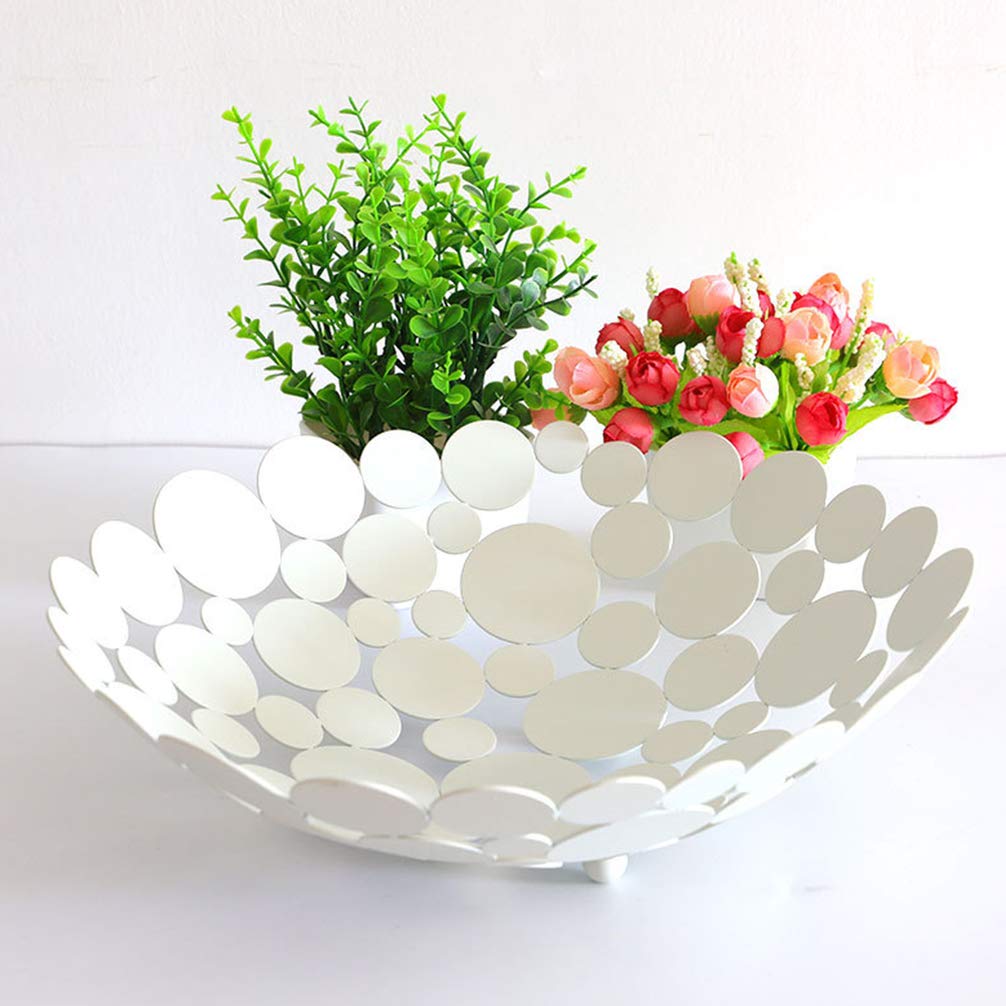 TOPBATHY Metal Countertop Fruit Basket Bowl Large Round Creative Decorative Table Centerpiece Holder Stand for Fruit Vegetable Bread Candy Nut (White)