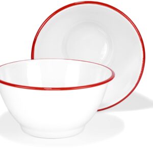 Red Co. Set of 2 Enamelware Metal Large Classic 4 quart Round Salad Serving Bowl, Solid White/Red Rim