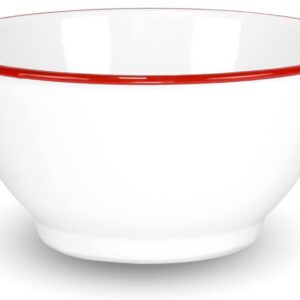 Red Co. Set of 2 Enamelware Metal Large Classic 4 quart Round Salad Serving Bowl, Solid White/Red Rim