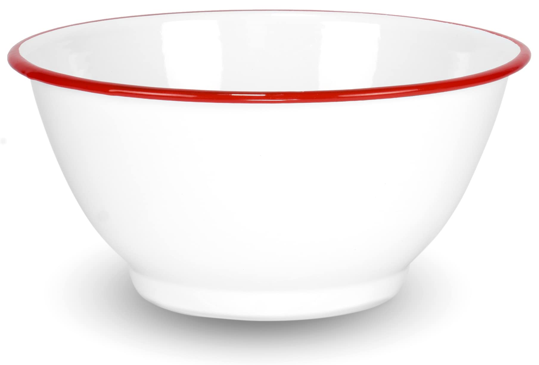 Red Co. Set of 2 Enamelware Metal Large Classic 4 quart Round Salad Serving Bowl, Solid White/Red Rim