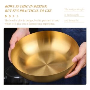 Hemoton 2pcs Stainless Steel Mixing Bowl 9.4inch Pasta Plates Bowl Japanese Ramen Noodle Bowl Gold Metal Soup Bowl Salad Serving Bowl for Fruit Udon Soba Pho Asian Noodles