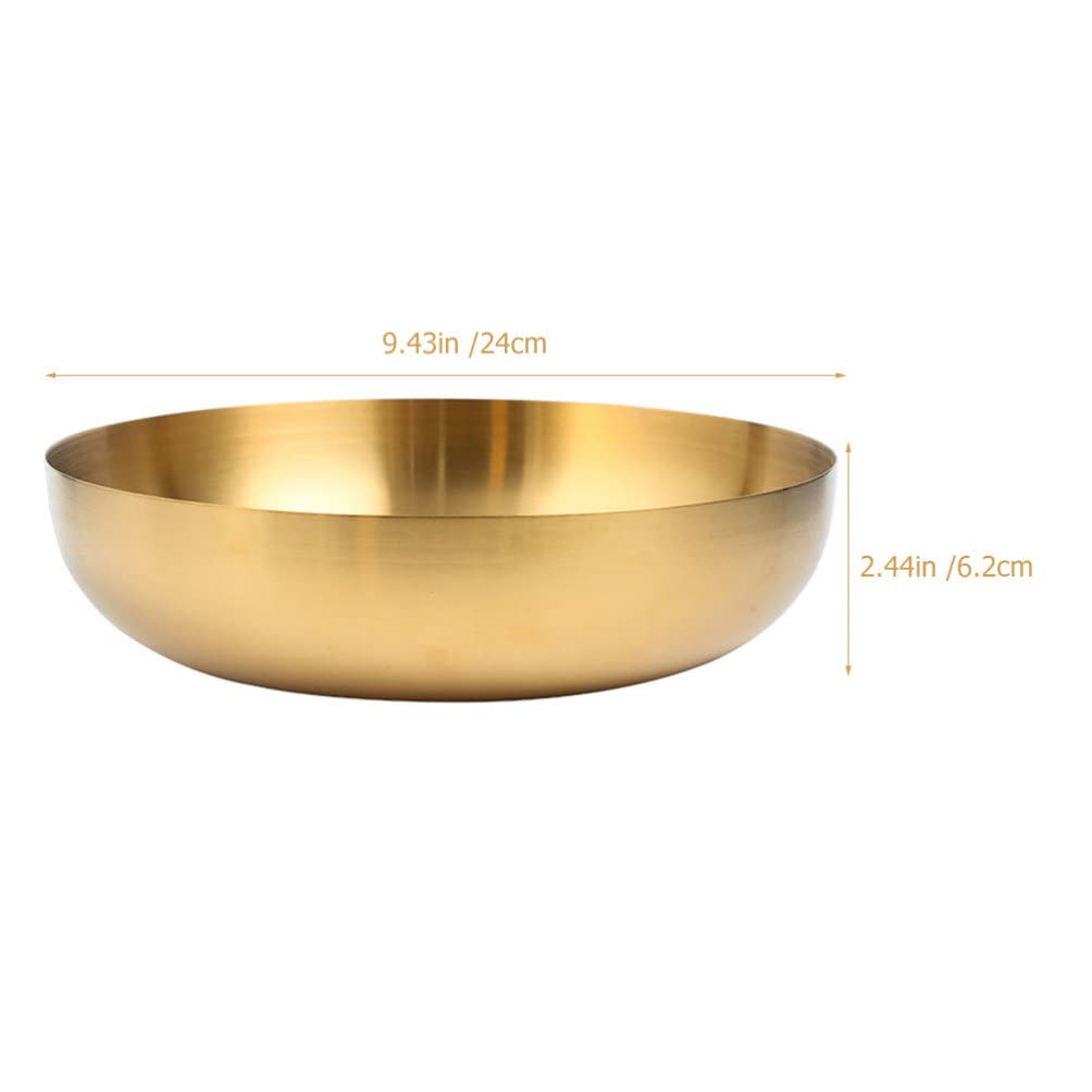 Hemoton 2pcs Stainless Steel Mixing Bowl 9.4inch Pasta Plates Bowl Japanese Ramen Noodle Bowl Gold Metal Soup Bowl Salad Serving Bowl for Fruit Udon Soba Pho Asian Noodles