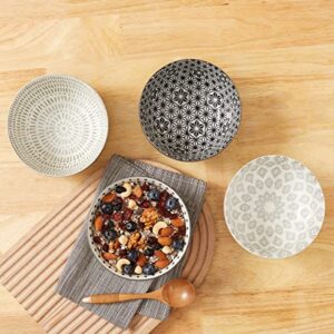 Signature Housewares Pad Print Set of 4 Assorted Bowls 6", 28oz, PP Gray