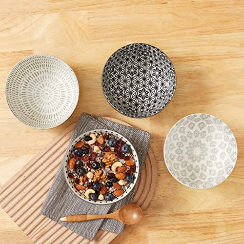 Signature Housewares Pad Print Set of 4 Assorted Bowls 6", 28oz, PP Gray