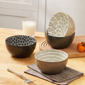 Signature Housewares Pad Print Set of 4 Assorted Bowls 6", 28oz, PP Gray