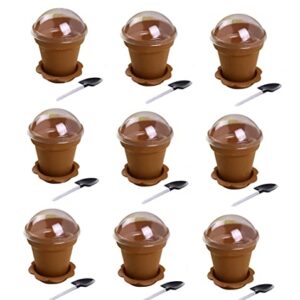 Healthcom 50 Packs 180ml Ice Cream Dessert Cup with Lids and Spoons 50 Sets Flower Pot Cups Mousse Cake Cups Salad Cup Dessert Bowls Jelly Pudding Yogurt Cup Snack Bowls Container for Party Wedding