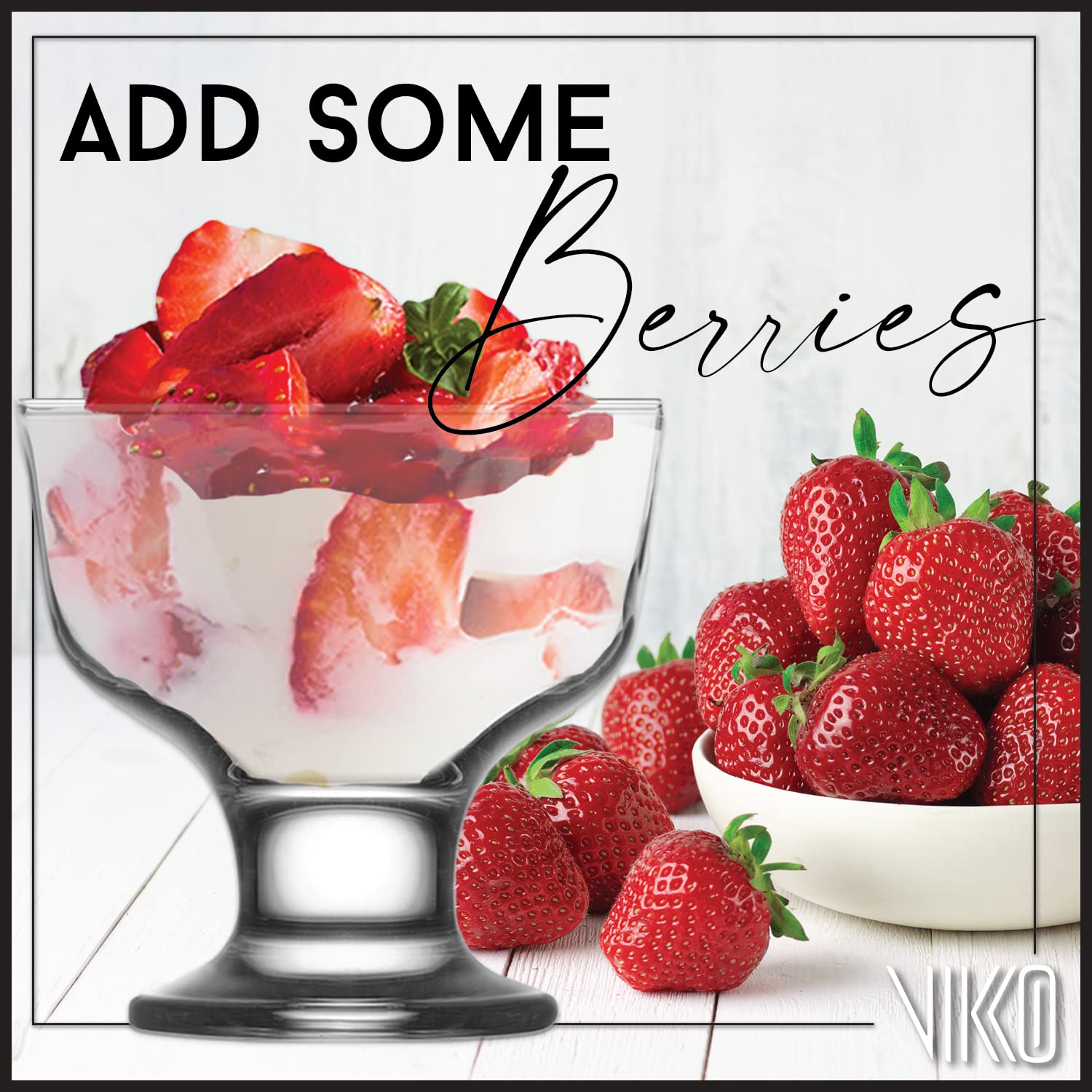 Vikko Dessert Bowls, 7 Ounce Ice Cream Sundae Bowls, Set of 6 Footed Dessert Cup For Ices, Pudding, Fruit, and More, Dishwasher Safe