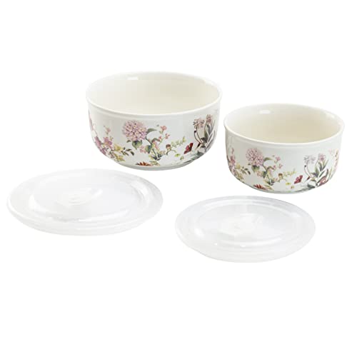 Grace Teaware Grace Pantry Nested Porcelain Storage Bowls With Vented Lids, Large and Medium 2-Piece Set, (Pink Blue Garden),30 ounce