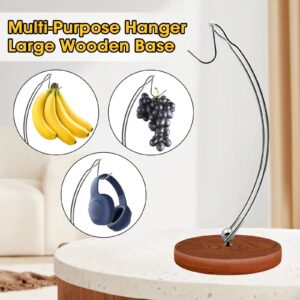 HOMKULA Banana Holder Stand - Farmhouse Banana Hook Hanger, Banana Tree Holder, Banana Rack for Kitchen Counter, Stainless Steel&Wooden Base (Silver V1)