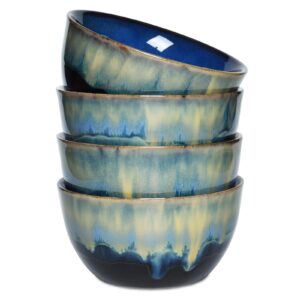 bosmarlin stoneware cereal bowls set of 4, 26 oz, blue soup bowls for oatmeal, salad, dishwasher and microwave safe, reactive glaze (26 oz, deep blue)