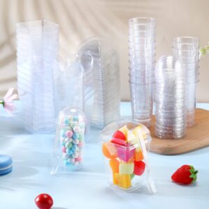 200 Pack Dessert Cups with Lids and Spoons 5.6 oz Square Mini Dessert Cups 3 oz Round Plastic Shooter Cups Clear parfait cups Appetizer Cups for Birthday Wedding Party Pudding, Fruit and Ice Cream