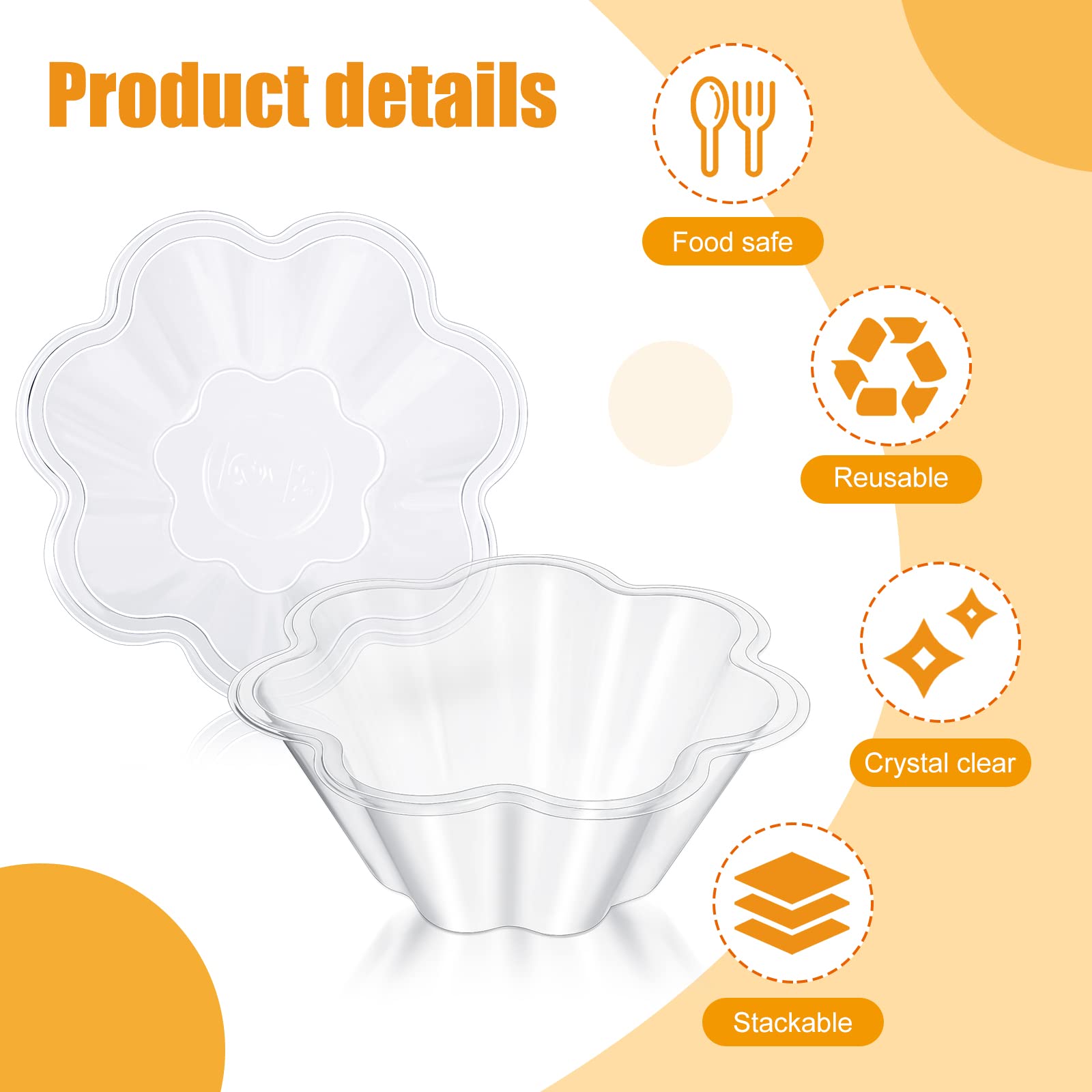 150 Pcs 8.45 oz Clear Plastic Dessert Cups Flower Shape Ice Cream Bowls Flower Dessert Bowls Floral Appetizer Cups Disposable Flower Plastic Bowls for Serving Parfait Fruit Salad Sundae Chocolate