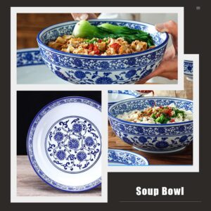 Hemoton Chinese Porcelain Porcelain Soup Bowl Blue and White Salad Bowl Noddle Serving Bowl Food Container for Miso Soup Pho Udon 8inch