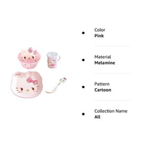 Hello Kitty Cute Pink Dinnerware Flatware Meal Set – Plate Bowl Cup Spoon, 4 pieces