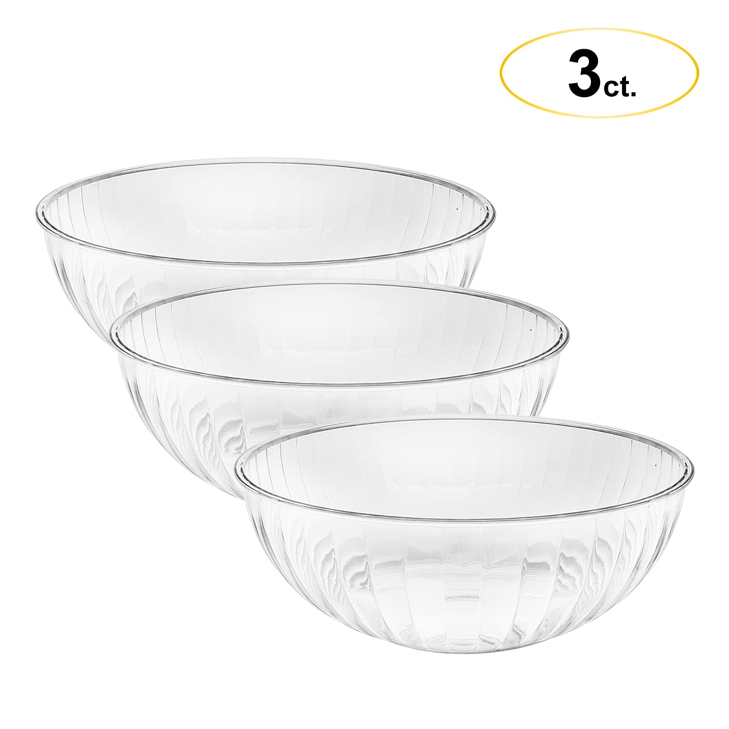 Party Essentials Hard Plastic 192 OZ./6 QT/1.5 Gallon Large Serving Bowls For Punch/Salad/Snack/Treat/Fruit, 3-Count, Clear