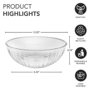 Party Essentials Hard Plastic 192 OZ./6 QT/1.5 Gallon Large Serving Bowls For Punch/Salad/Snack/Treat/Fruit, 3-Count, Clear