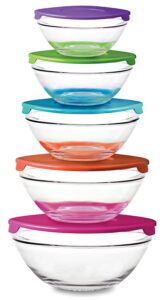 10 piece glass bowl set with plastic lids (microwave, freezer and dishwasher safe) by pkp