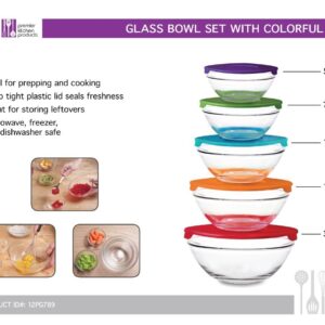 10 Piece Glass Bowl Set with Plastic Lids (Microwave, Freezer and Dishwasher Safe) by PKP