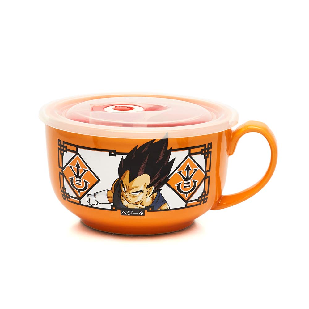 JUST FUNKY Dragon Ball Z 24 oz Ceramic Ramen Bowl with Lid | Microwaveable Soup Mug with Vented Lid | Goku & Vegeta Design Soup Bowl | Anime Gift | Dragon Ball Merch | Officially Licensed