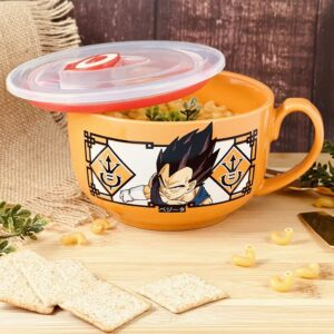 JUST FUNKY Dragon Ball Z 24 oz Ceramic Ramen Bowl with Lid | Microwaveable Soup Mug with Vented Lid | Goku & Vegeta Design Soup Bowl | Anime Gift | Dragon Ball Merch | Officially Licensed