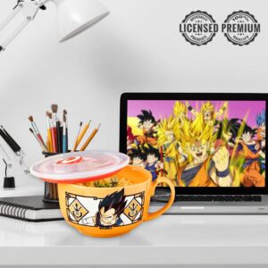 JUST FUNKY Dragon Ball Z 24 oz Ceramic Ramen Bowl with Lid | Microwaveable Soup Mug with Vented Lid | Goku & Vegeta Design Soup Bowl | Anime Gift | Dragon Ball Merch | Officially Licensed