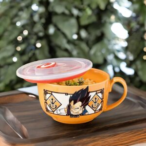 JUST FUNKY Dragon Ball Z 24 oz Ceramic Ramen Bowl with Lid | Microwaveable Soup Mug with Vented Lid | Goku & Vegeta Design Soup Bowl | Anime Gift | Dragon Ball Merch | Officially Licensed