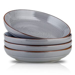 hvh 9.2 inch large pasta bowls set of 4, 40oz big salad bowl set of 4, ceramic plates set, shallow bowls, ceramic bowls set microwave and dishwasher safe, farmhouse style (grey)