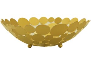 ibwell decor metal fruit bowl, modern kitchen fruit basket, large round kitchen basket, for fruit, vegetable, bread, candy and nut - gold