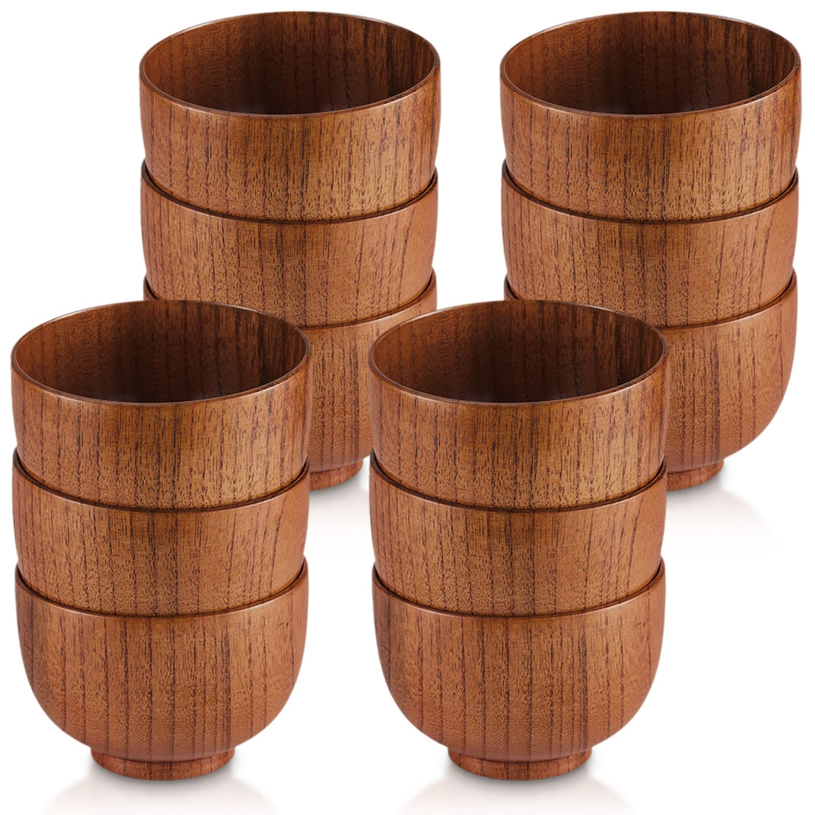 12 Pcs Small Wooden Bowls Jujube Wooden Bowls Wood Japanese Bowls for Sauce Soup Salad Rice Food Serving Decorations 8 Oz, 3.74 x 2.56 Inch