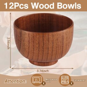 12 Pcs Small Wooden Bowls Jujube Wooden Bowls Wood Japanese Bowls for Sauce Soup Salad Rice Food Serving Decorations 8 Oz, 3.74 x 2.56 Inch