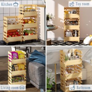 Merysen Fruits Basket for Kitchen Counter Detachable Fruit Basket Large 3-Tier Bamboo Fruit and Vegetable Storage Veggies Drinks Bread Snack