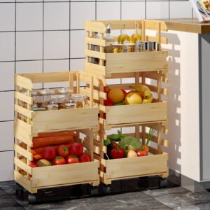 Merysen Fruits Basket for Kitchen Counter Detachable Fruit Basket Large 3-Tier Bamboo Fruit and Vegetable Storage Veggies Drinks Bread Snack