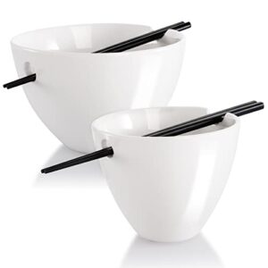 avla 2 pack porcelain ramen bowls, 15/26 oz japanese udon noodle miso bowls with chopsticks, deep soup bowl set with holes for pho, soba, dipping dishes, dishwasher and microwave safe