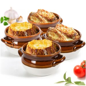 Youeon Set of 4 French Onion Soup Bowls with Handles, 16 Oz French Onion Soup Crocks Oven Safe, Ceramic Soup Bowls Dishwasher & Microwave Safe, for Beef Stew, Chili, Pot Pies, Baked Cheese