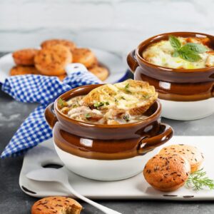 Youeon Set of 4 French Onion Soup Bowls with Handles, 16 Oz French Onion Soup Crocks Oven Safe, Ceramic Soup Bowls Dishwasher & Microwave Safe, for Beef Stew, Chili, Pot Pies, Baked Cheese