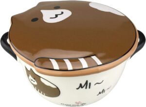 vanenjoy big capacity 24oz 3d cute cartoon microwave ceramic soup cat bowl instant noodle bowl cereal bowl for salad fruit vegetable with ceramic kitty cat lid and handles (coffee)