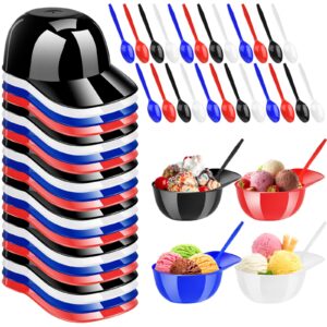 24 pieces baseball helmet ice cream snack bowl 8 oz mini baseball cap bowls mini plastic sundae bowls kid helmet bowl with 24 dessert spoons for birthday party supplies (red, blue, black, white)