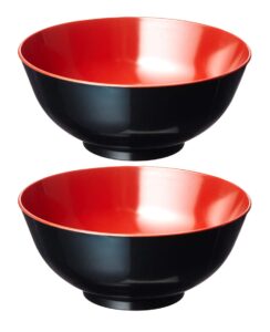 japanbargain 2396x2, japanese style plastic black and red color large 52 oz ramen bowls for udon pho noodles soup cereal pasta, pack of 2