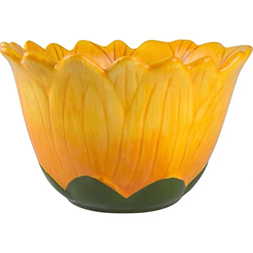 AwakingWaves Kawaii Ceramic Cereal Bowl with Designs, Suitable for Noodles,Desserts, Salad and Soup, Sunflower-Shaped Candy Snack Bowl for Kitchen, Microwave and Dishwasher Safe, Yellow Party Decor