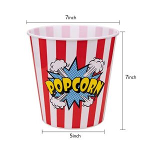 Tebery 12 Pack Plastic Popcorn Tubs Reusable Popcorn Containers Stackable Buckets With Fun Design