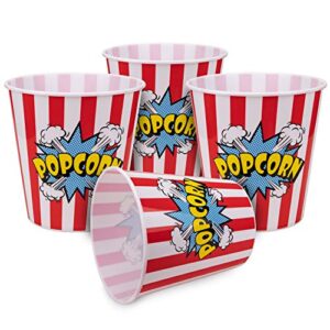 Tebery 12 Pack Plastic Popcorn Tubs Reusable Popcorn Containers Stackable Buckets With Fun Design