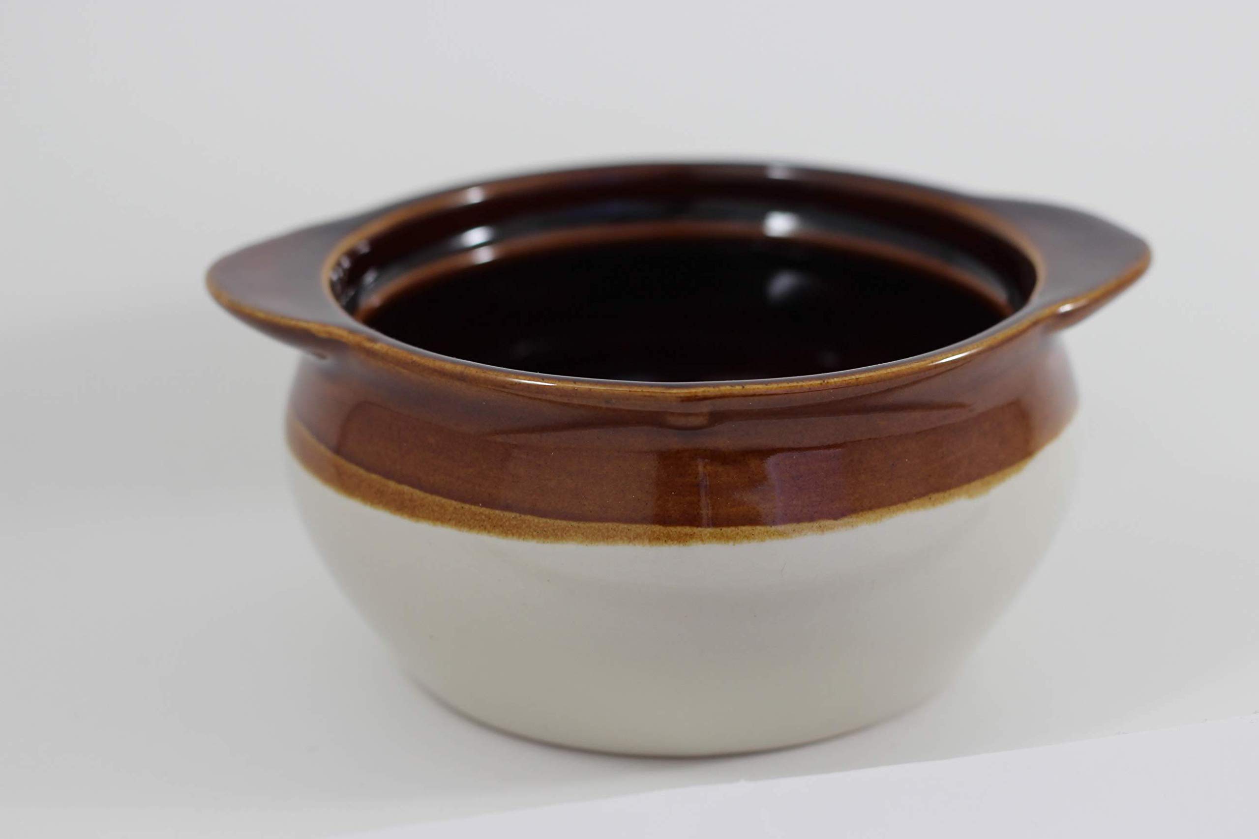 Great Credentials French Soup Crock Bowl, 12 oz, Set of 4 (4 Bowls, Brown and Ivory)