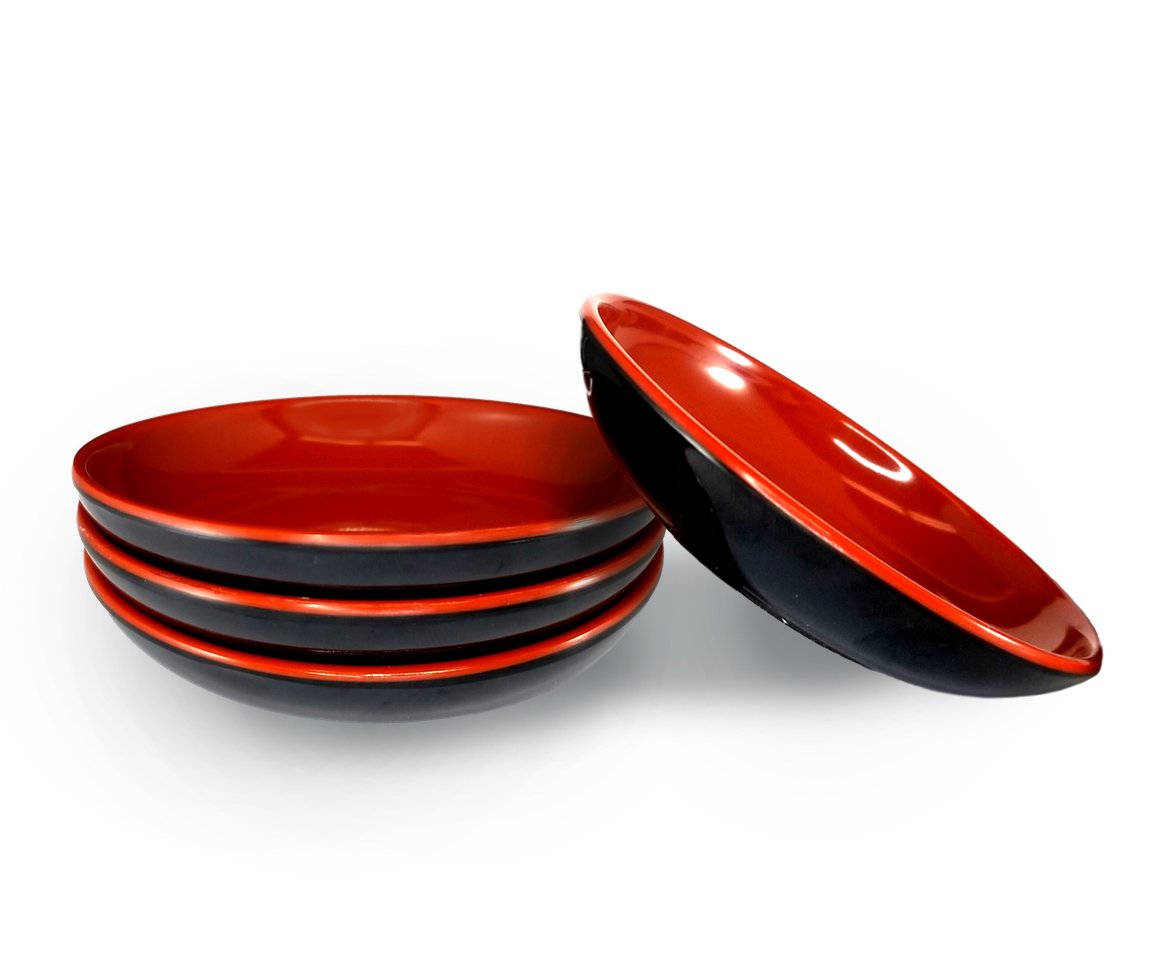 Happy Sales HSSDRB4, Melamine Sauce Dishes, Dipping Bowls, Set of 4 pc (Red Black)