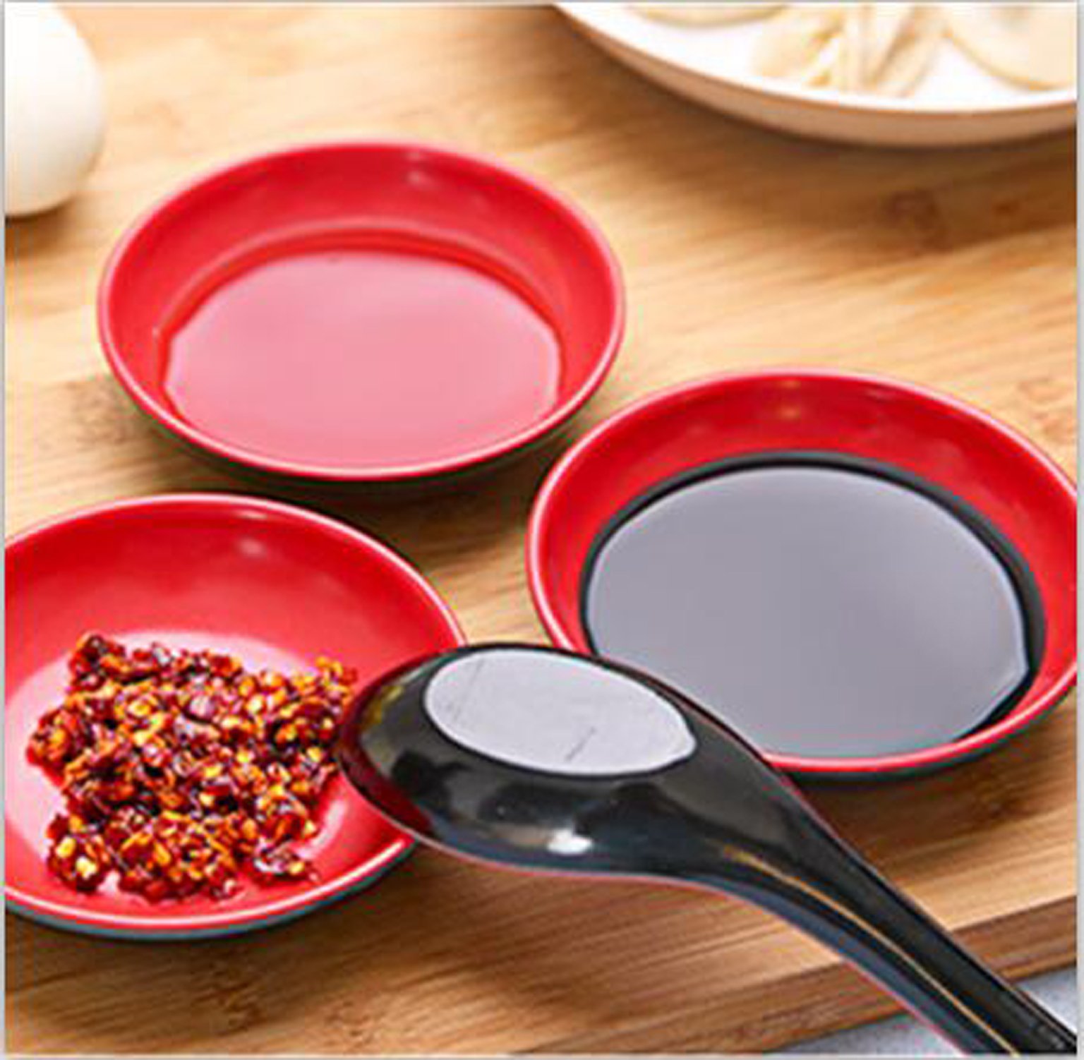 Happy Sales HSSDRB4, Melamine Sauce Dishes, Dipping Bowls, Set of 4 pc (Red Black)