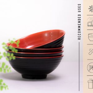 VALLENWOOD 6 Ramen Bowls, 18 pieces Pho set. Red Black Asian Japanese soup. Utensil: Spoons And Chopsticks kit. Melamine. Large 37 oz. Noodles, Rice, Udon, Thai, Chinese, Korean, Wonton, Miso