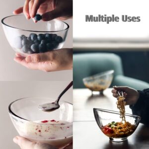 TOSSOW Glass Slant Cut Bowl Set of 2 Clear Glass Fruit Bowl 600ml/20oz Big Mixing Bowl All Purpose Round Serving Bowl Great for Serving Salad Popcorn Dips Condiments Snack Oatmeal and More