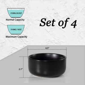 Hoxierence - 10 Oz Ceramic Small Bowls, Matte Meal Prep Round Bowl Set, Suitable for Small Side Dishes, Yogurt, Rice, Pudding, Souffle, Set of 4